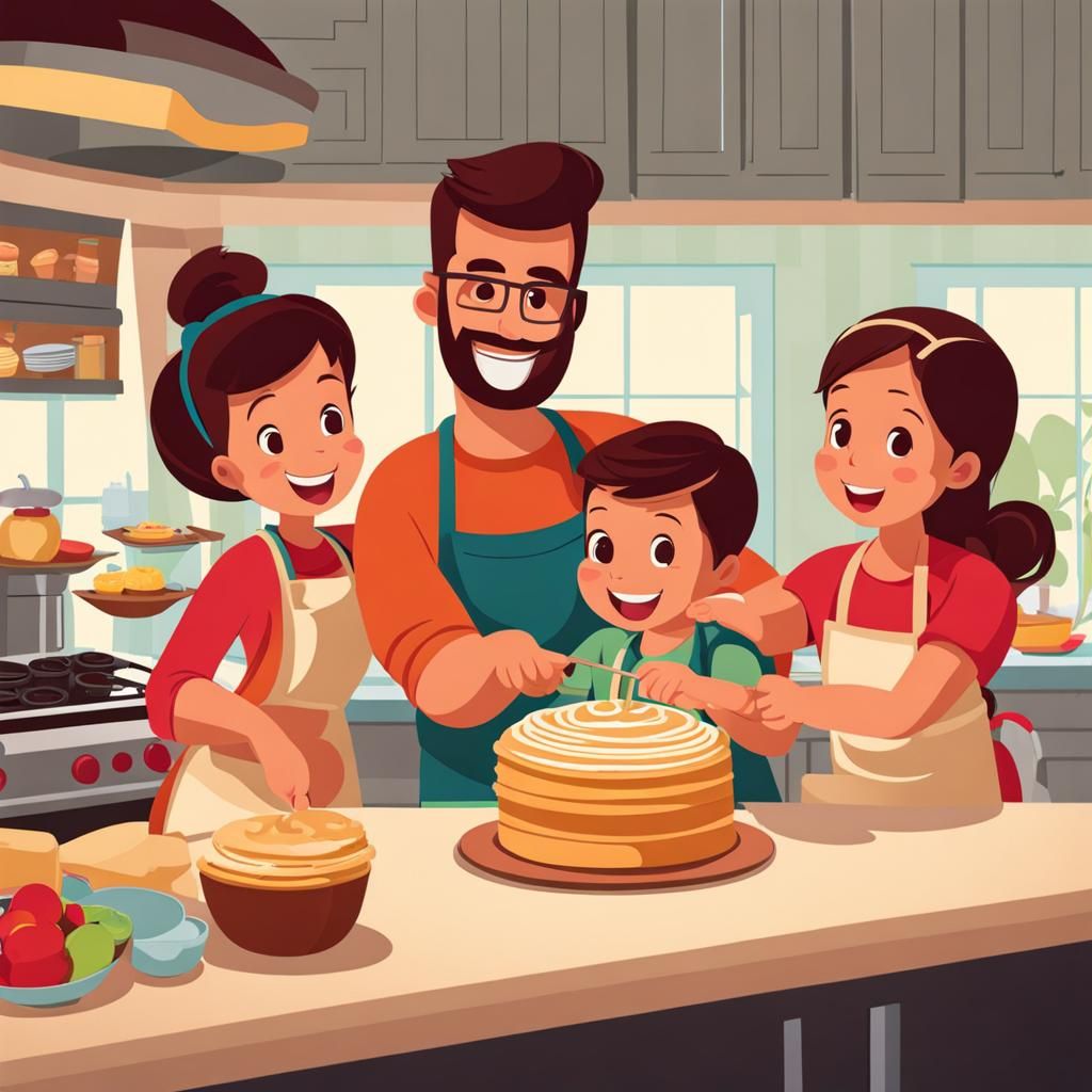 a family baking a cake in a kitchen, happy, family, home - AI Generated ...
