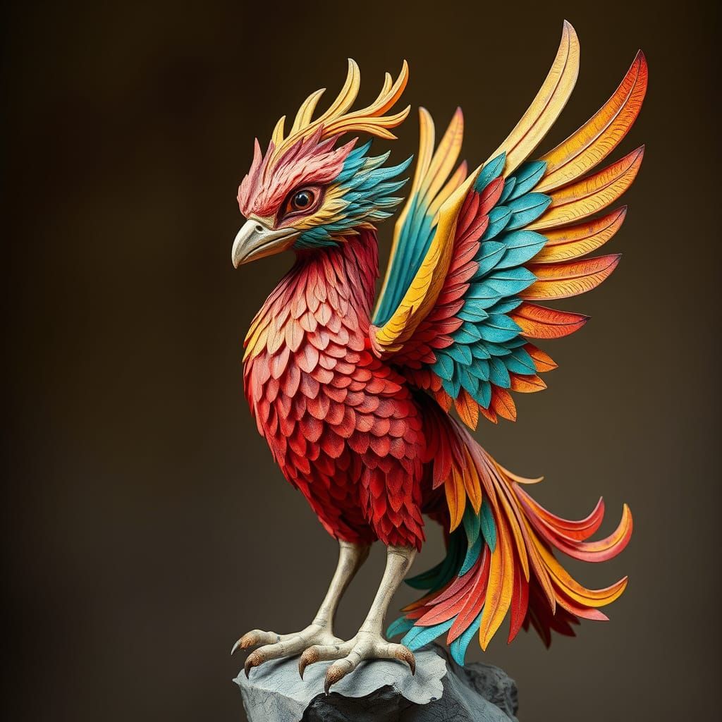 A Phoenix-like papier-mâché sculpture