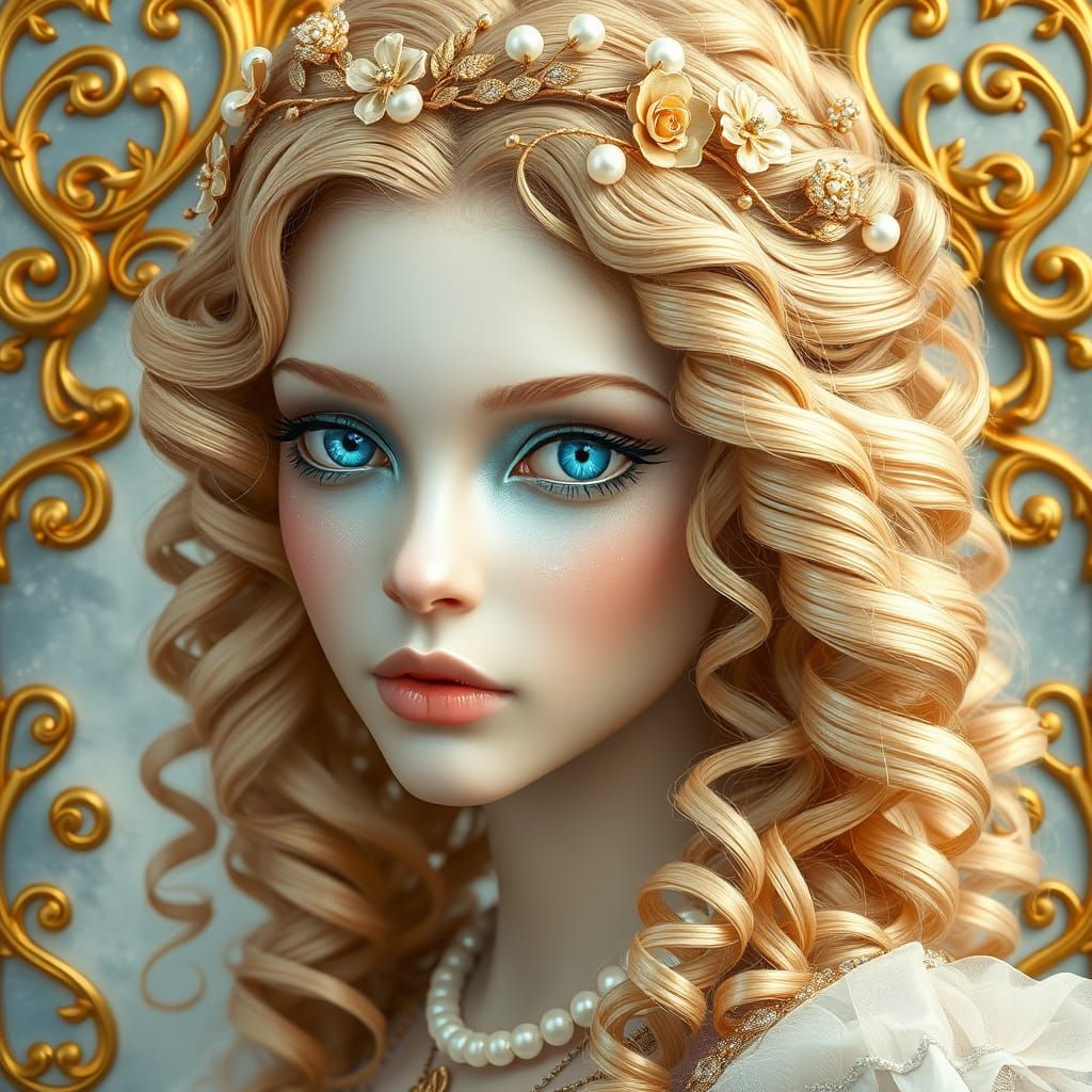 Golden locks - Ethereal Goddess in Golden Curls and Pearls