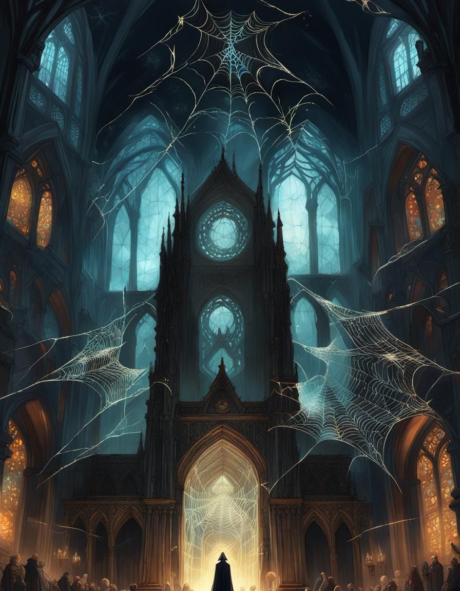 A gothic cathedral covered with spiderwebs - AI Generated Artwork ...
