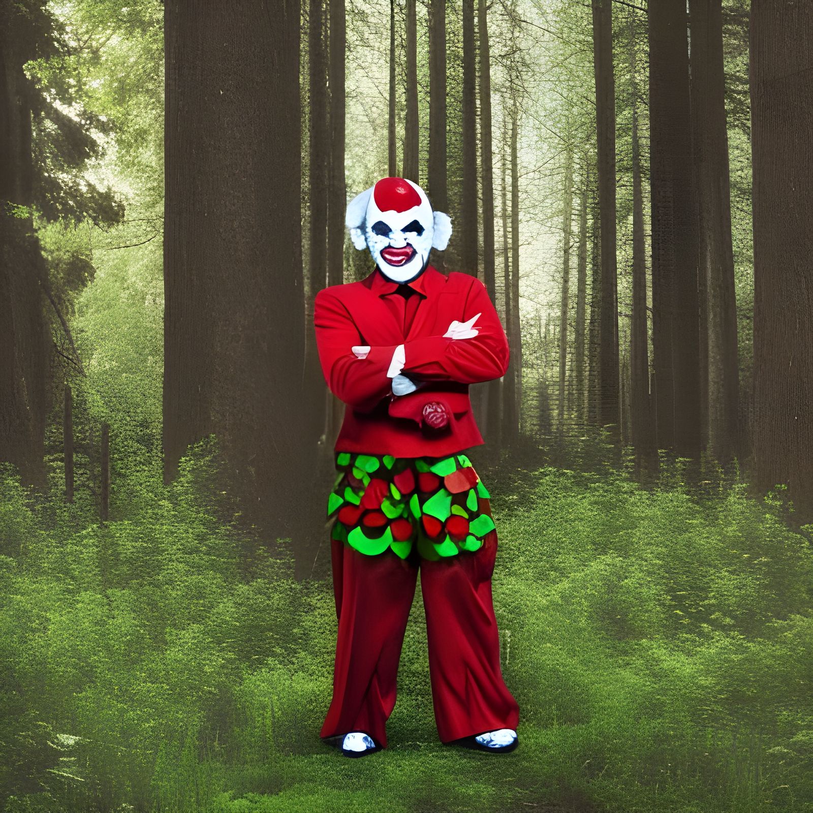 Creepy Clown in Forest - AI Generated Artwork - NightCafe Creator