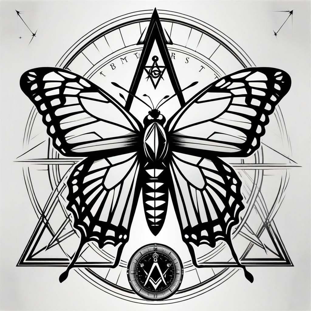 a monarch butterfly with a Freemason compass and a triangle, tarot card ...