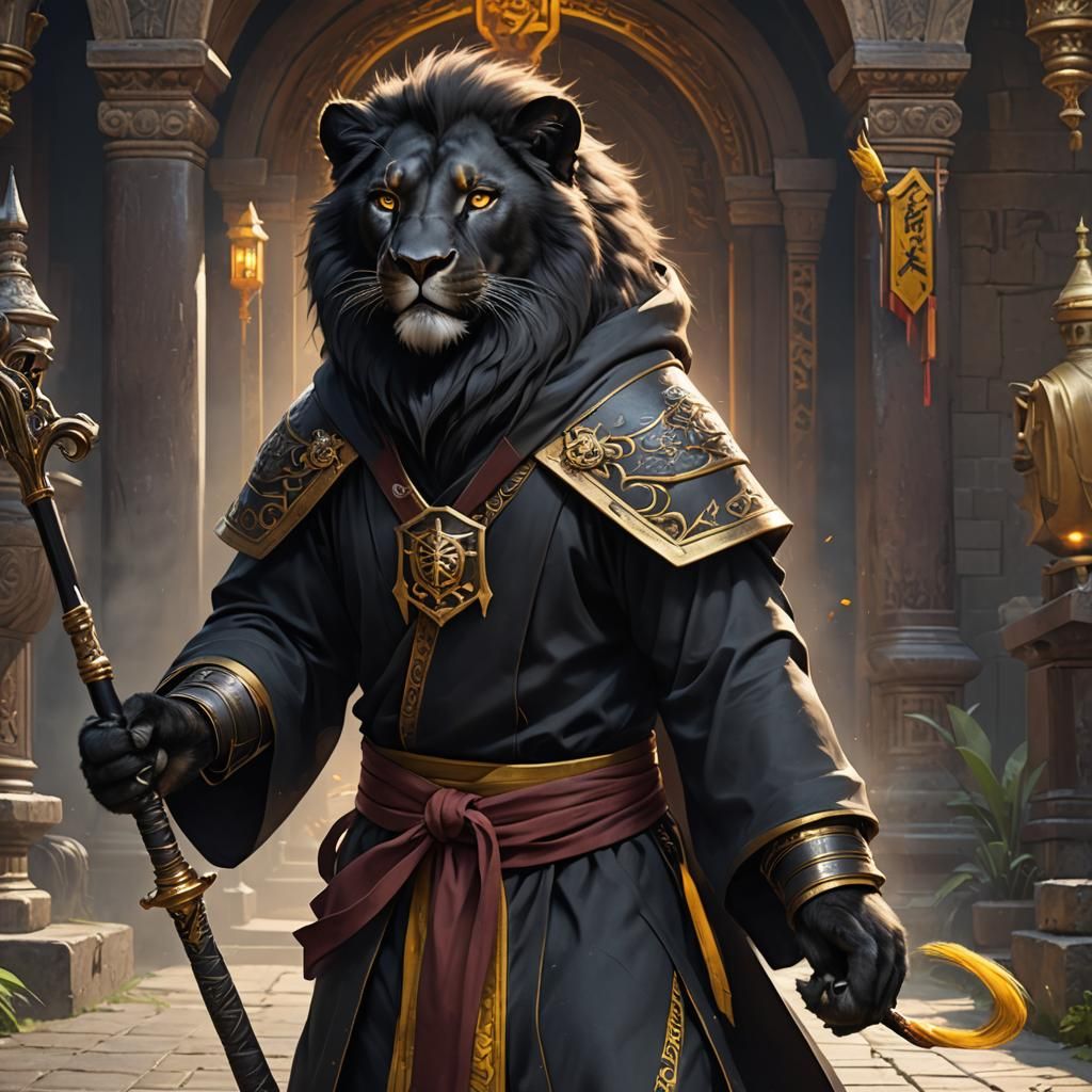 Black Lion wearing monks robes - AI Generated Artwork - NightCafe Creator