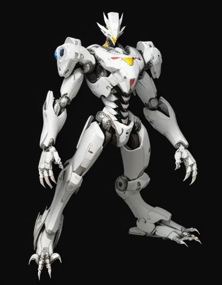 White mech, clawed hands, very thin midsection, bird-like head - AI ...