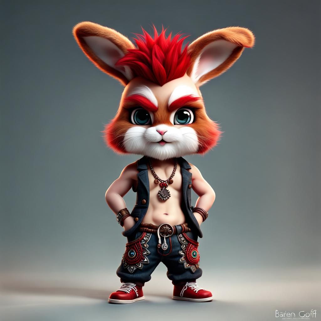 anthropomorphic hippie rabbit, furry art, chibi style - AI Generated ...