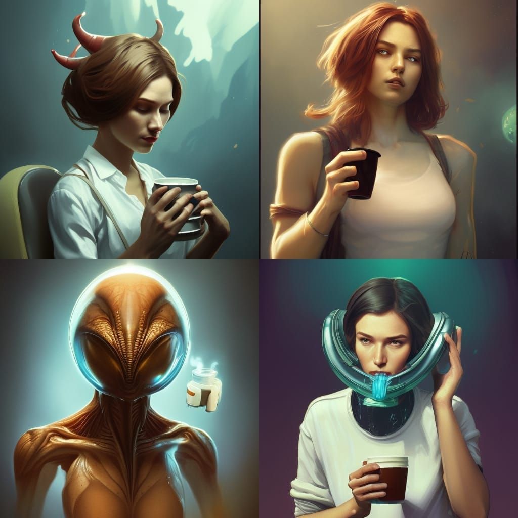 Alien drinking coffee (Artistic Portrait) - AI Generated Artwork ...