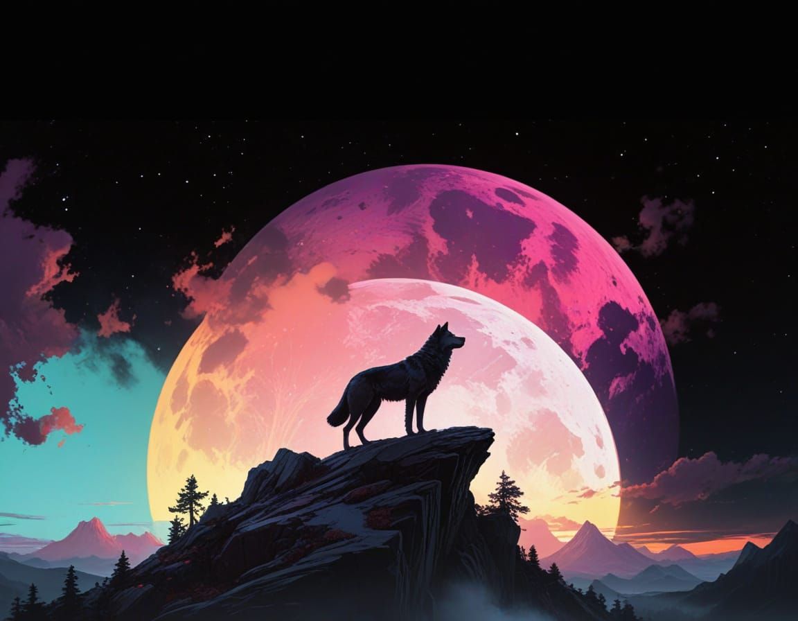 the sky purple & pink i think the moon wink at the wolf 8k resolution ...