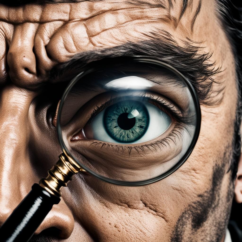 The great magnified eye of Sherlock Holmes seen through a detective's ...