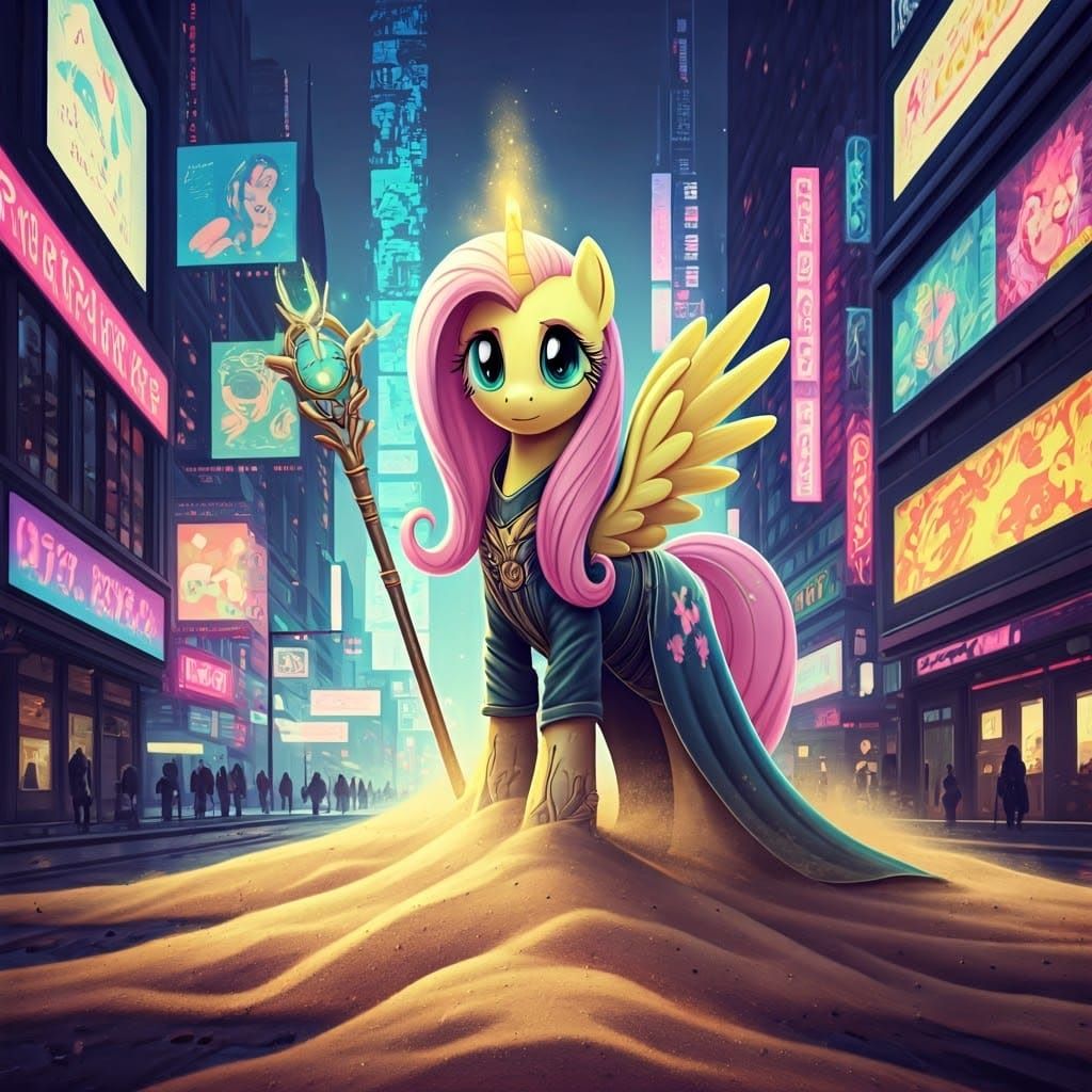 Cyberpunk Sand Mage Fluttershy in Vibrant, Impress... - AI Art