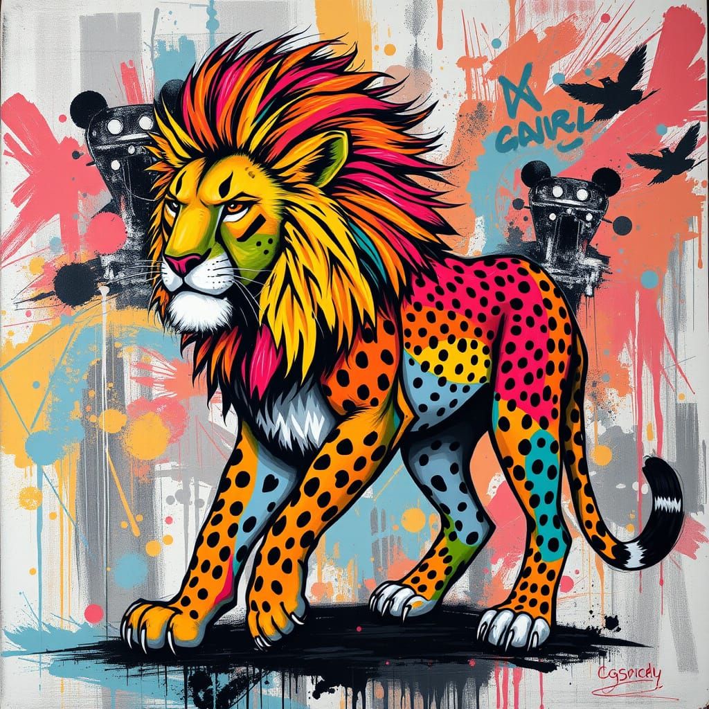 mix of lion and cheetah - Lion-Cheetah Hybrid in Vibrant, Mi...