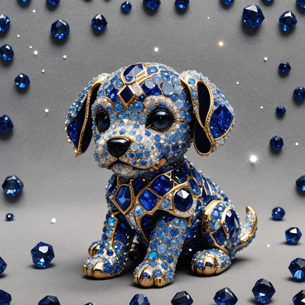 a blue cosmic puppy made out of sapphire gemstones - AI Generated ...