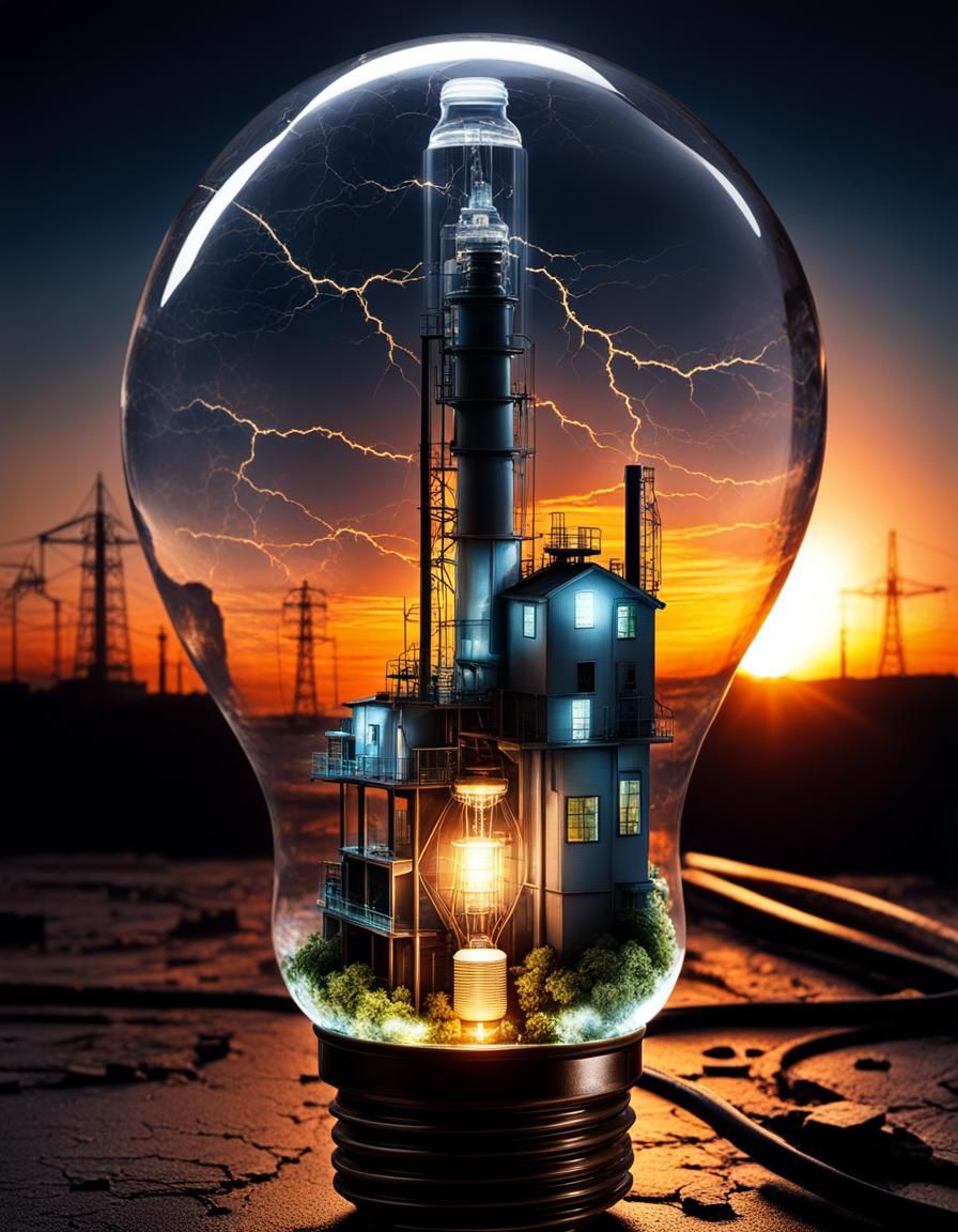 Power plant in a light bulb - AI Generated Artwork - NightCafe Creator