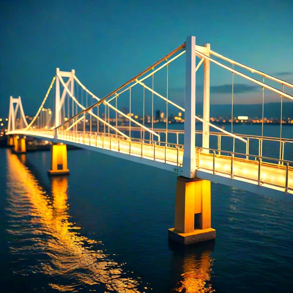 Surreal LED Light Bridge Over the Ocean at Night - AI Art