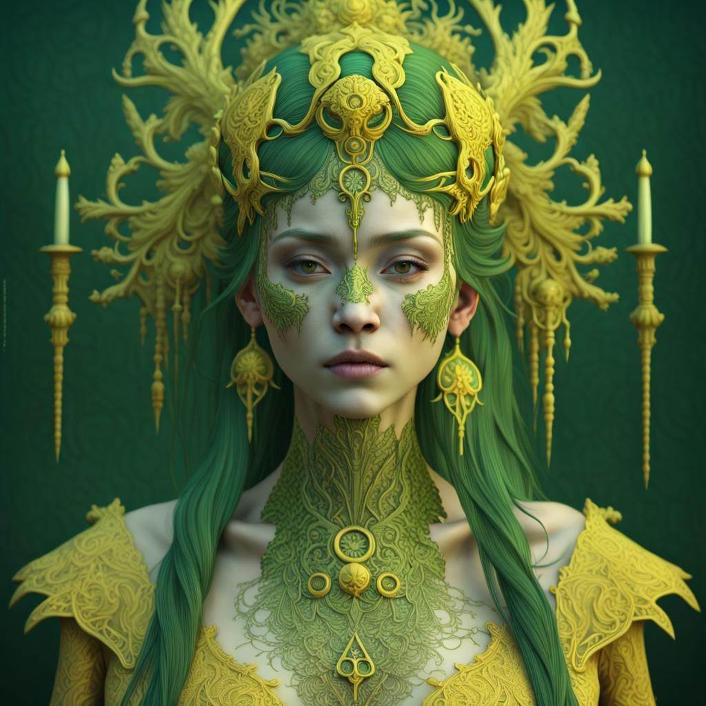 HEILUNG : masao ota deeply rich GREEN and YELLOW, 3d octane render ...