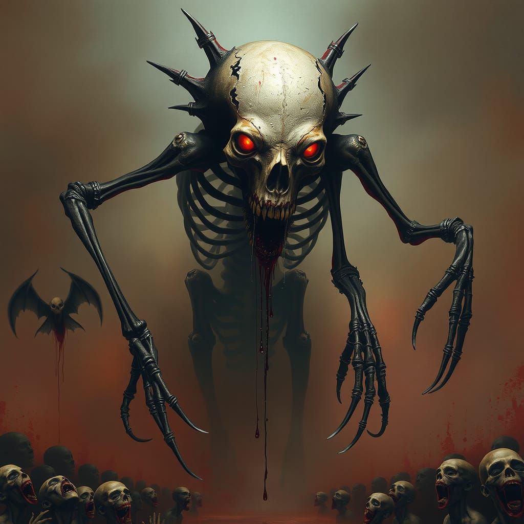 skeletal - Towering Skeletal Horror in Apocalyptic Crimson ...