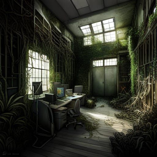 Abandoned office - Dystopian Overgrown Google Office Art