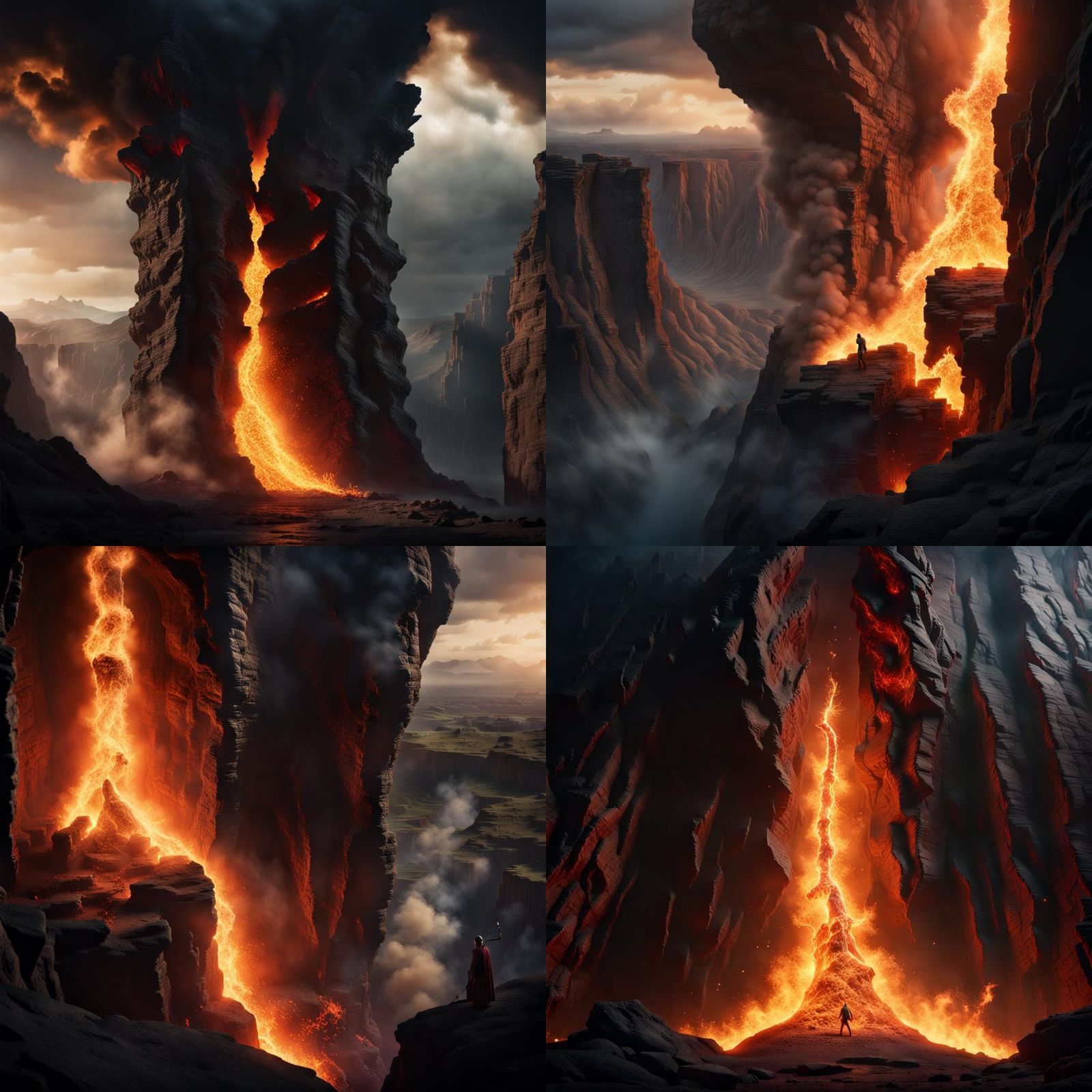 A giant fissure opens with flame and smoke and demons climbing out; 8K ...