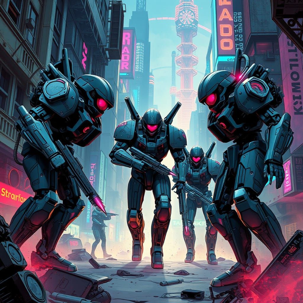 Fathom AI Army - Cyberpunk Warriors in Futuristic Metropolis