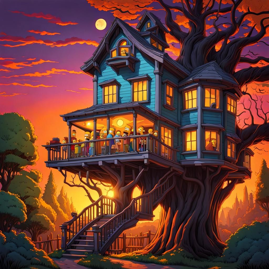 Treehouse at Sunset - Simpsons Style - AI Generated Artwork - NightCafe ...