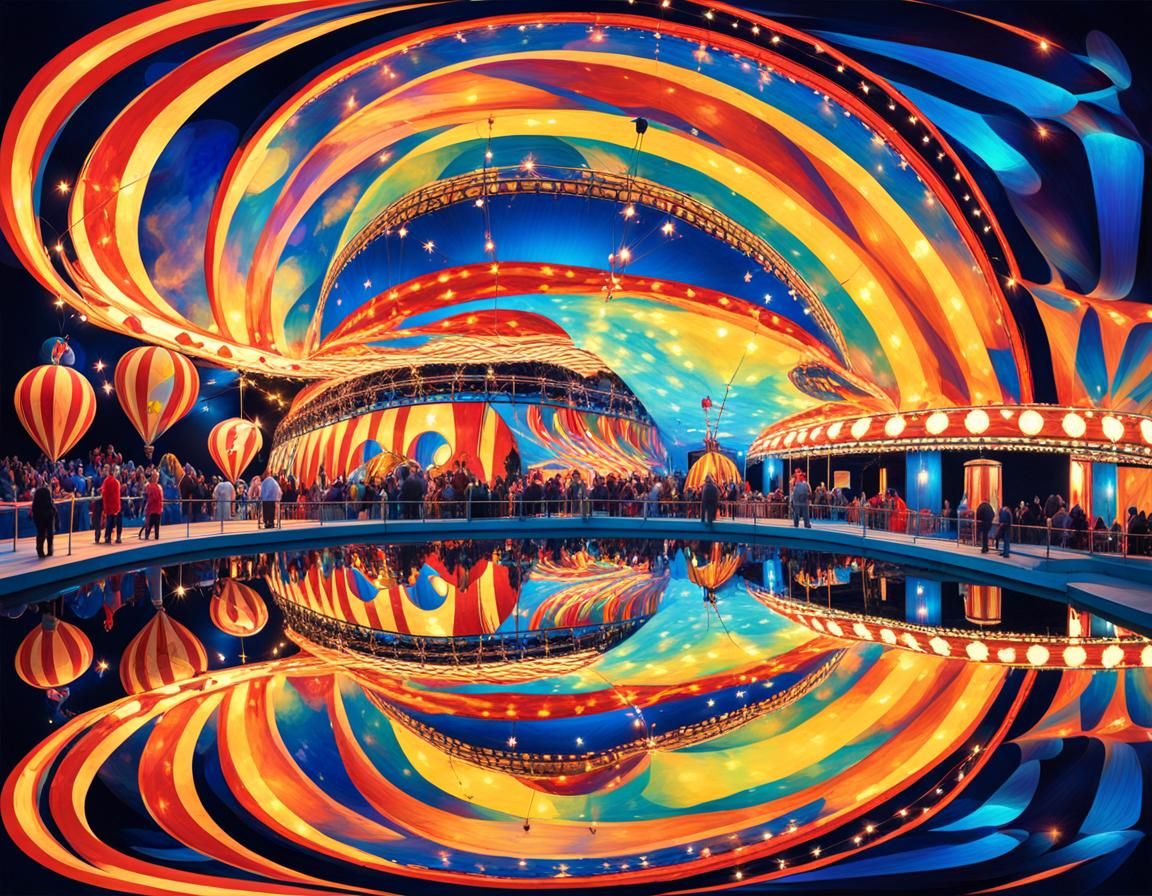 distorted unbalanced reality, psychedelic, curved, reflection, lights ...