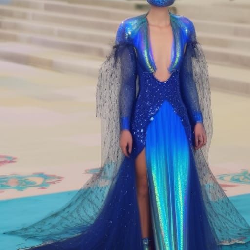 Ethereal Cobalt blue met gala dress with Electric blue accents& blue ...