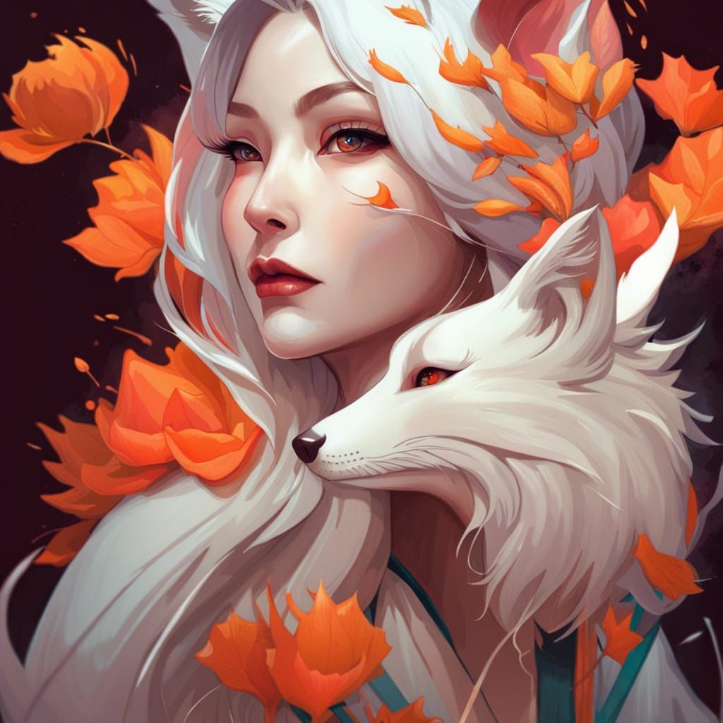 Beautiful feminine Kitsune lady - AI Generated Artwork - NightCafe Creator