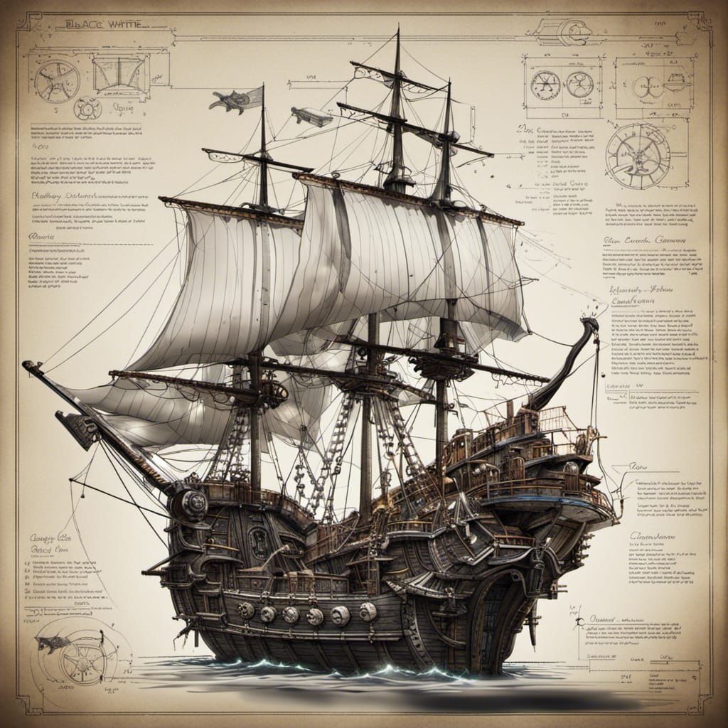 4k black and white pirate ship cannon blueprints - AI Generated Artwork ...