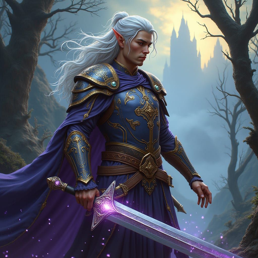 Ethereal Elven Mage in Lightweight Rune-Embroidere... - AI Art