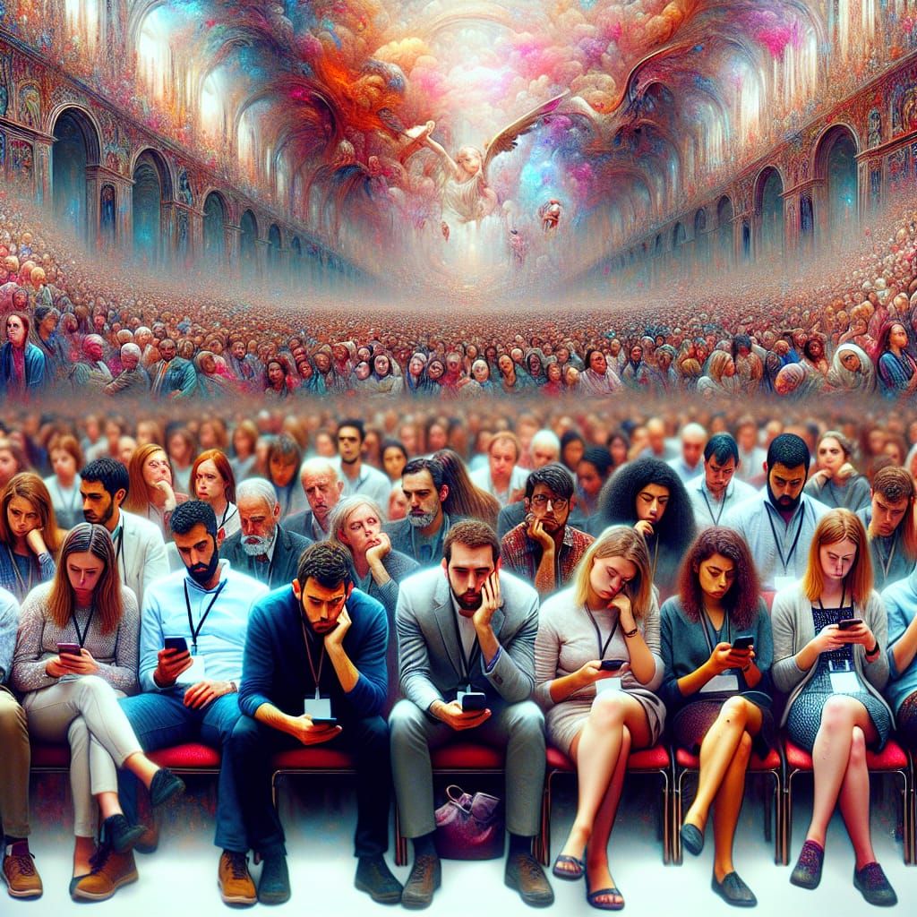 Bored Crowd at Conference, Fantastical Concept Art - AI Art