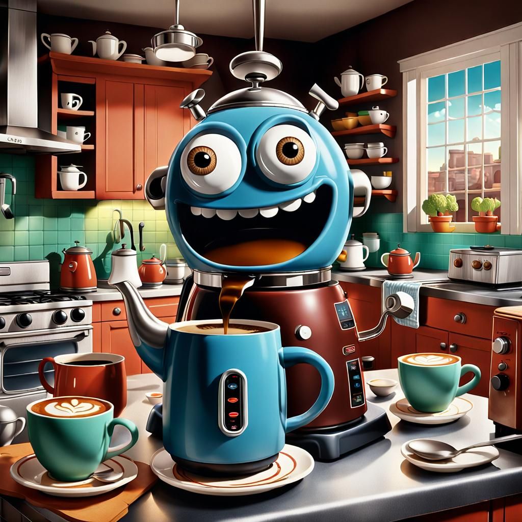 A humorous kitchen scene unfolds in a detailed matte painting with deep ...