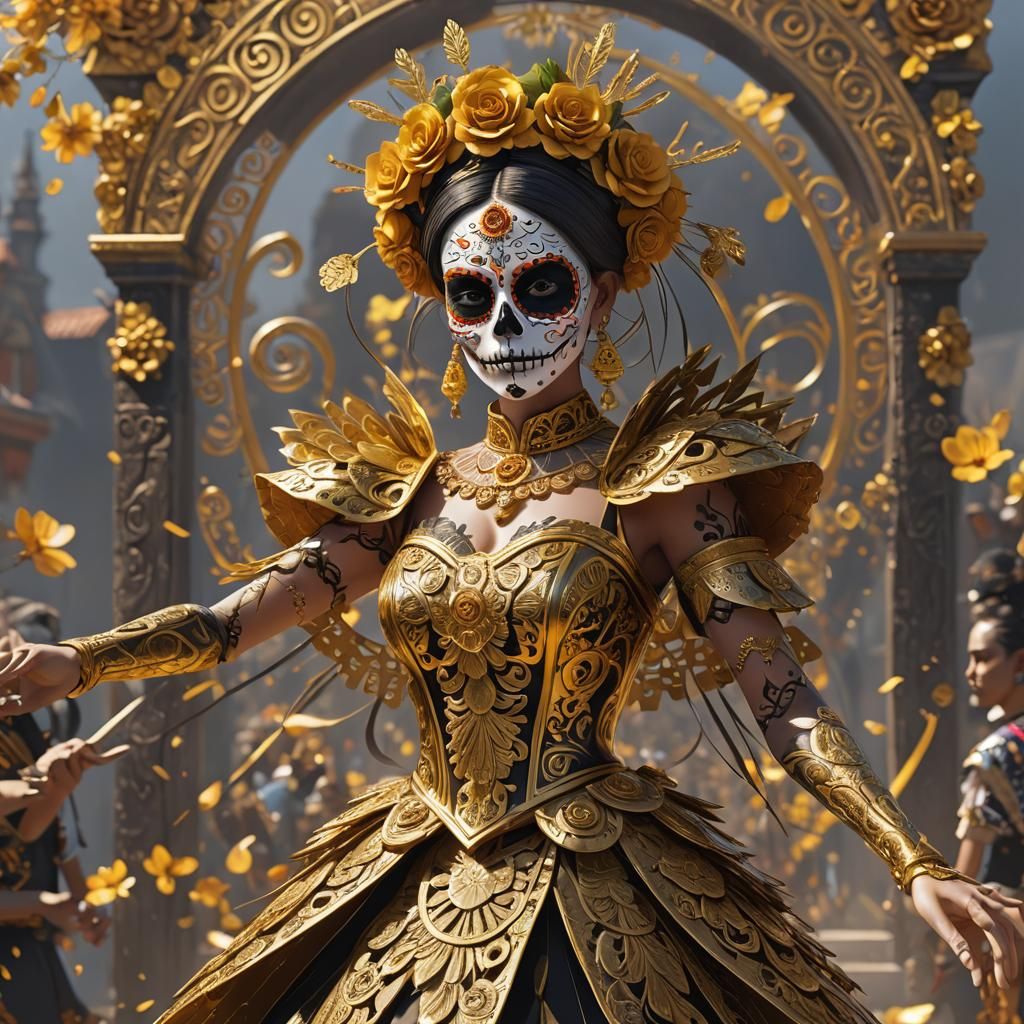 Beautiful Day of the Dead Queen in gold - AI Generated Artwork - NightCafe Creator
