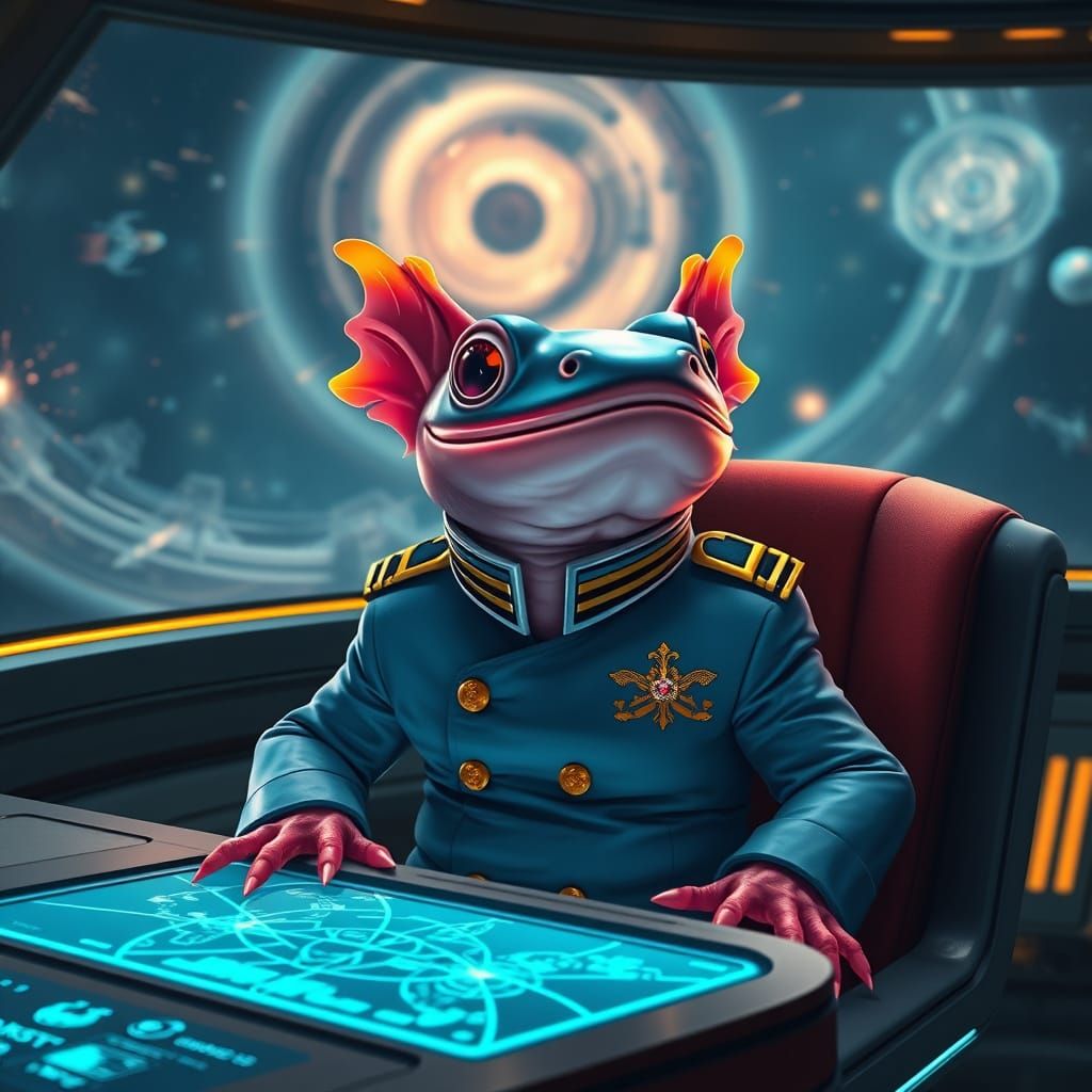 Axolotl Starship Commander in Futuristic Regalia - AI Art
