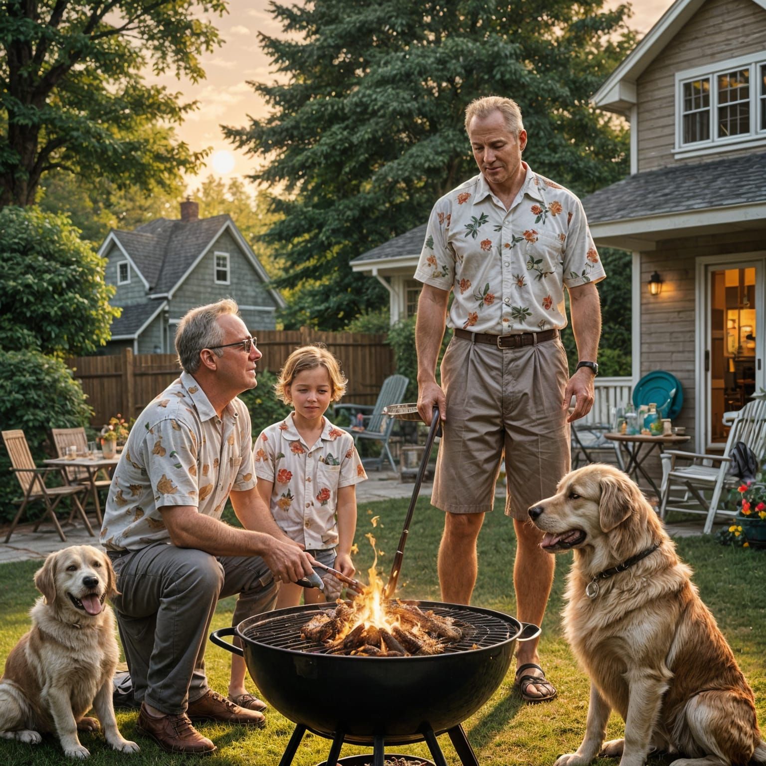A scene of a dad grilling in his backyard