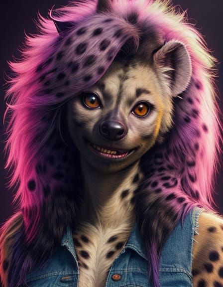Spotted Hair Scuzzy - Sultry Furry She-Hyena in 80s Glamour