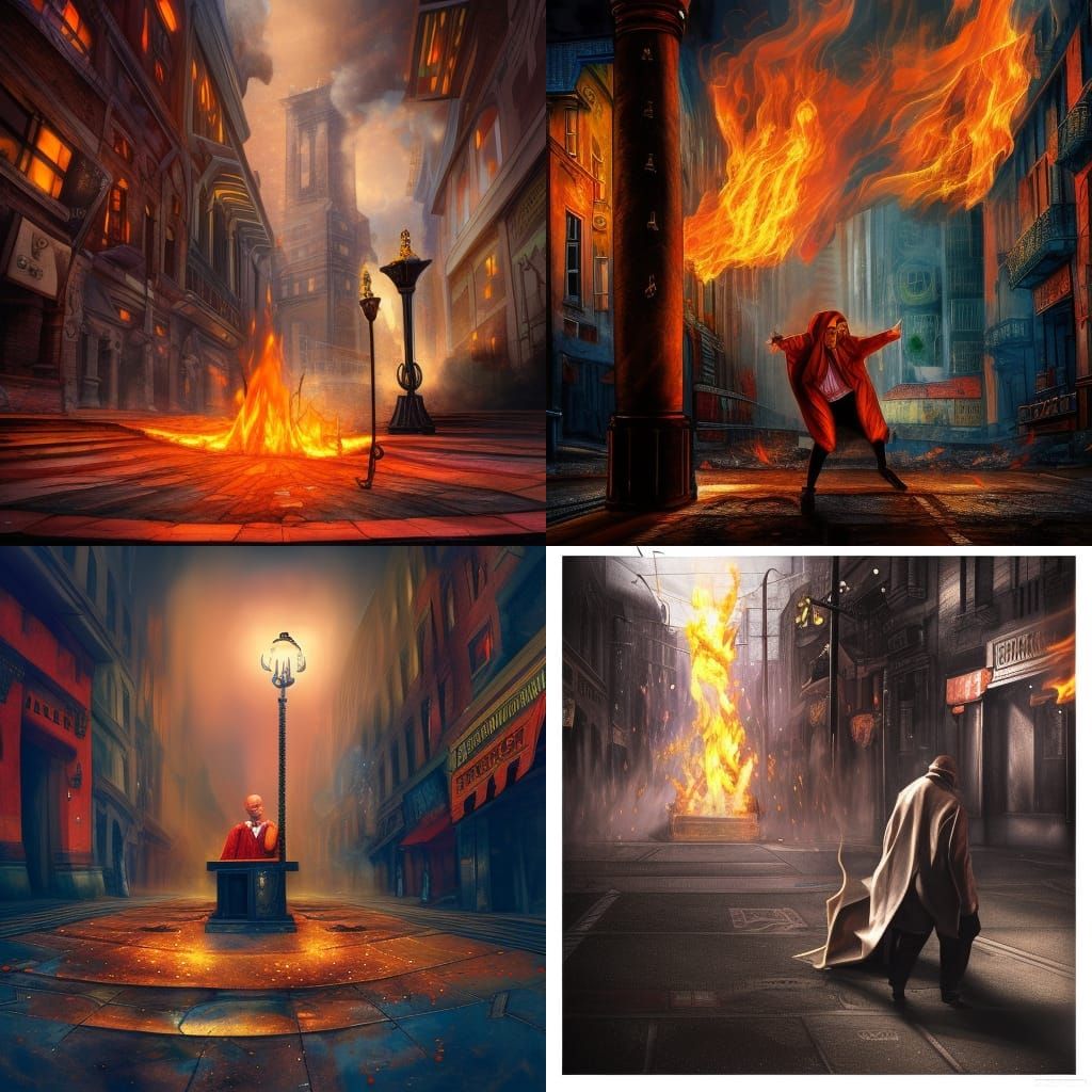 Fire, pulpit, streets, lost - AI Generated Artwork - NightCafe Creator
