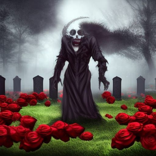 Demonic creature standing on the graveyard - AI Generated Artwork ...