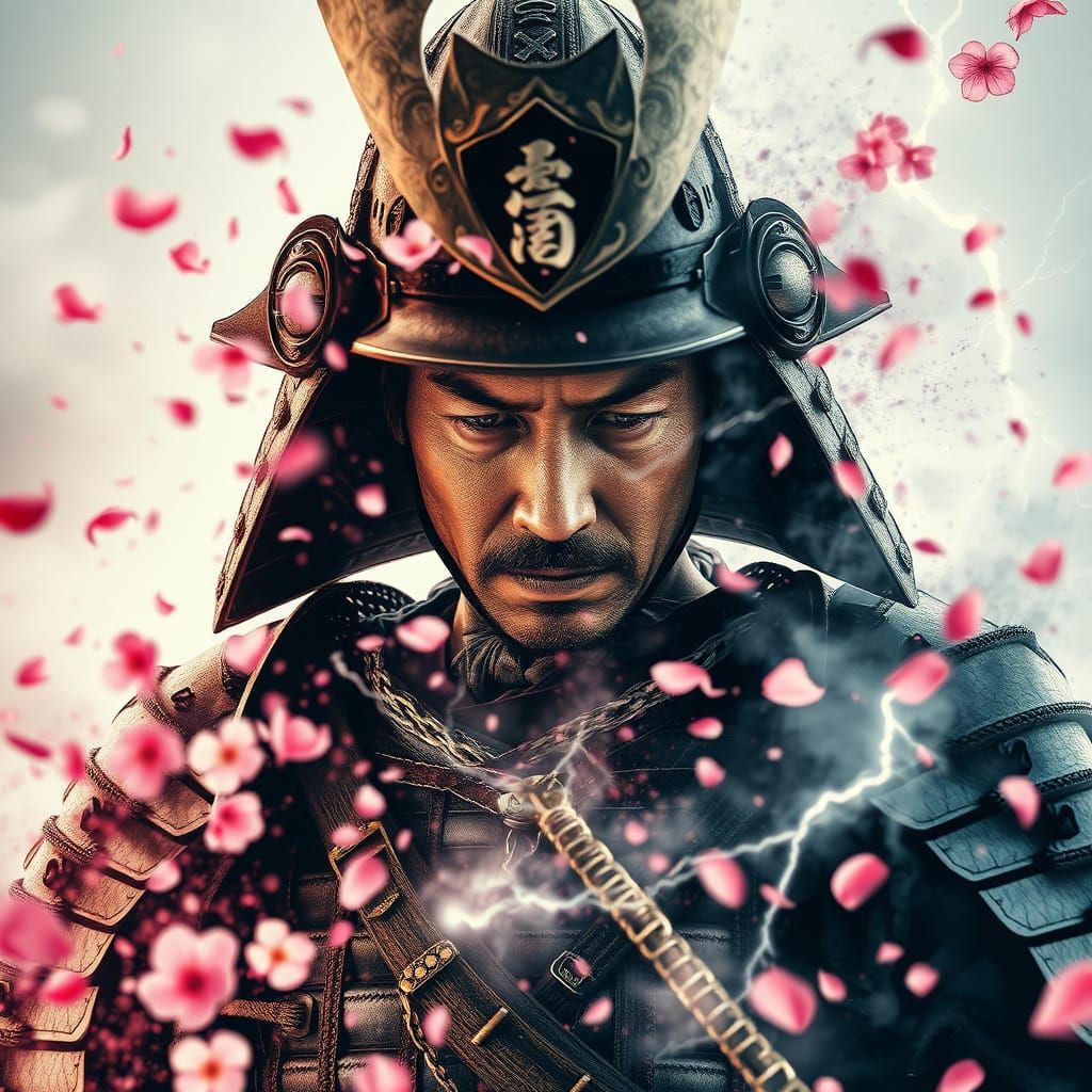 Samurai Power in Double Exposure - Surreal Samurai Warrior i...