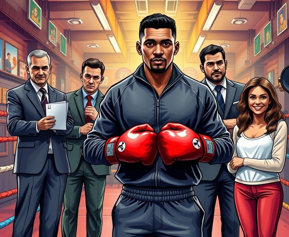 The Entourage - Boxer Surrounded by His Vibrant Entourage