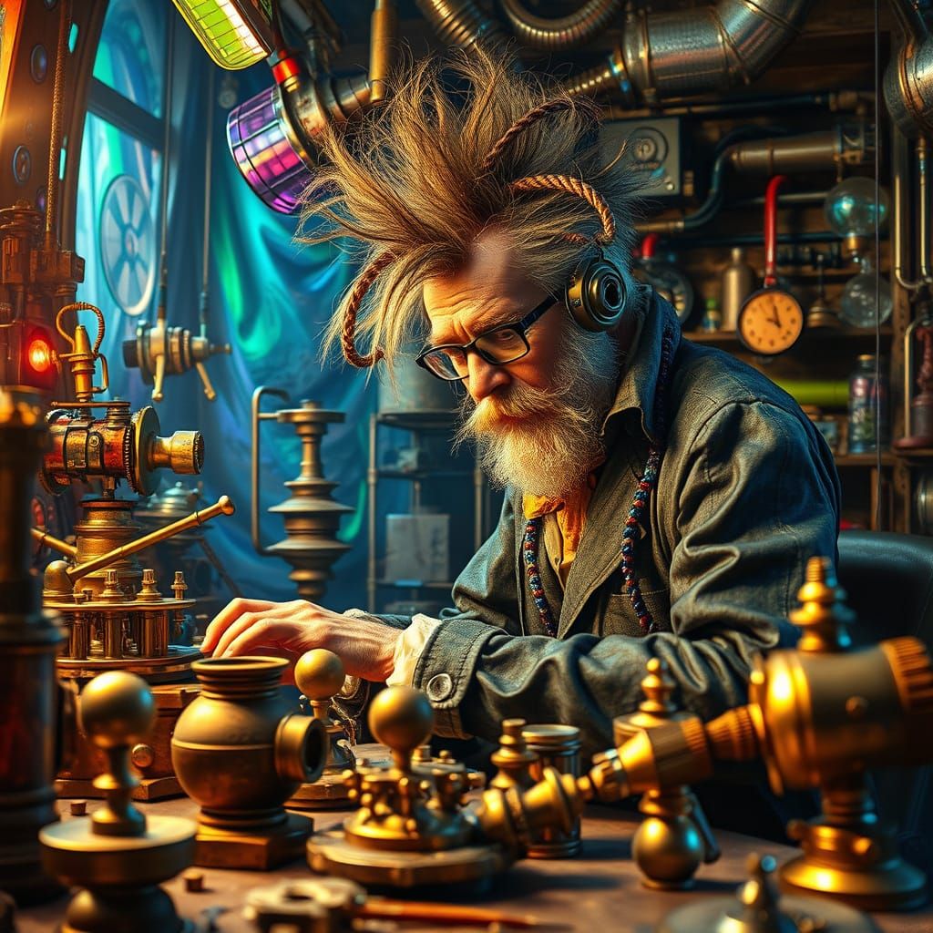 Eccentric Inventor Working - Visionary Inventor Unleashes St...