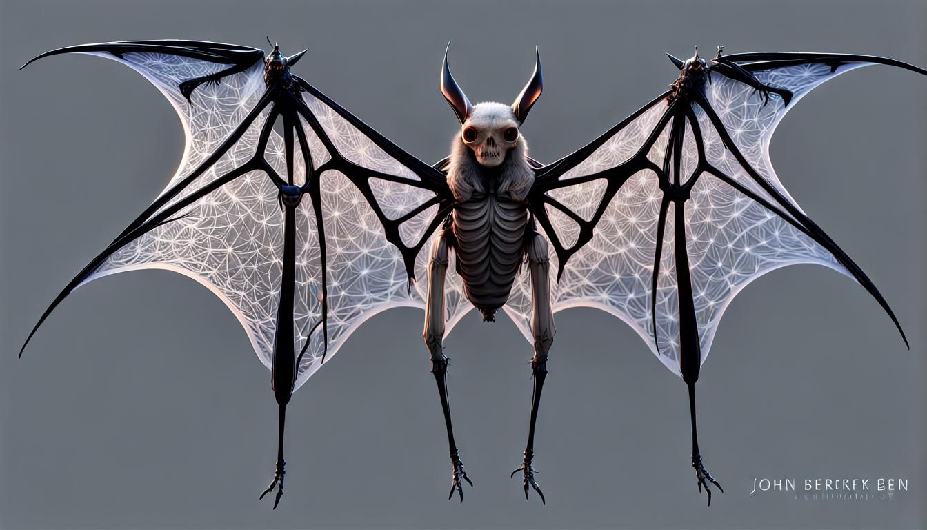 Posh Bat with Spider web lace wings., visible xray mechanical skeleton ...