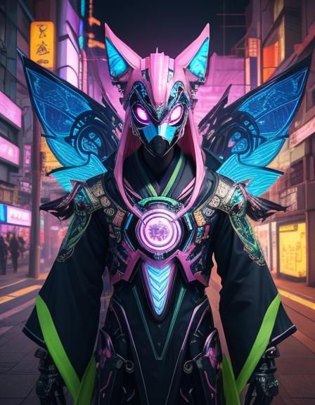 (masked robot magical fox with cyber protective mask, many demon ...