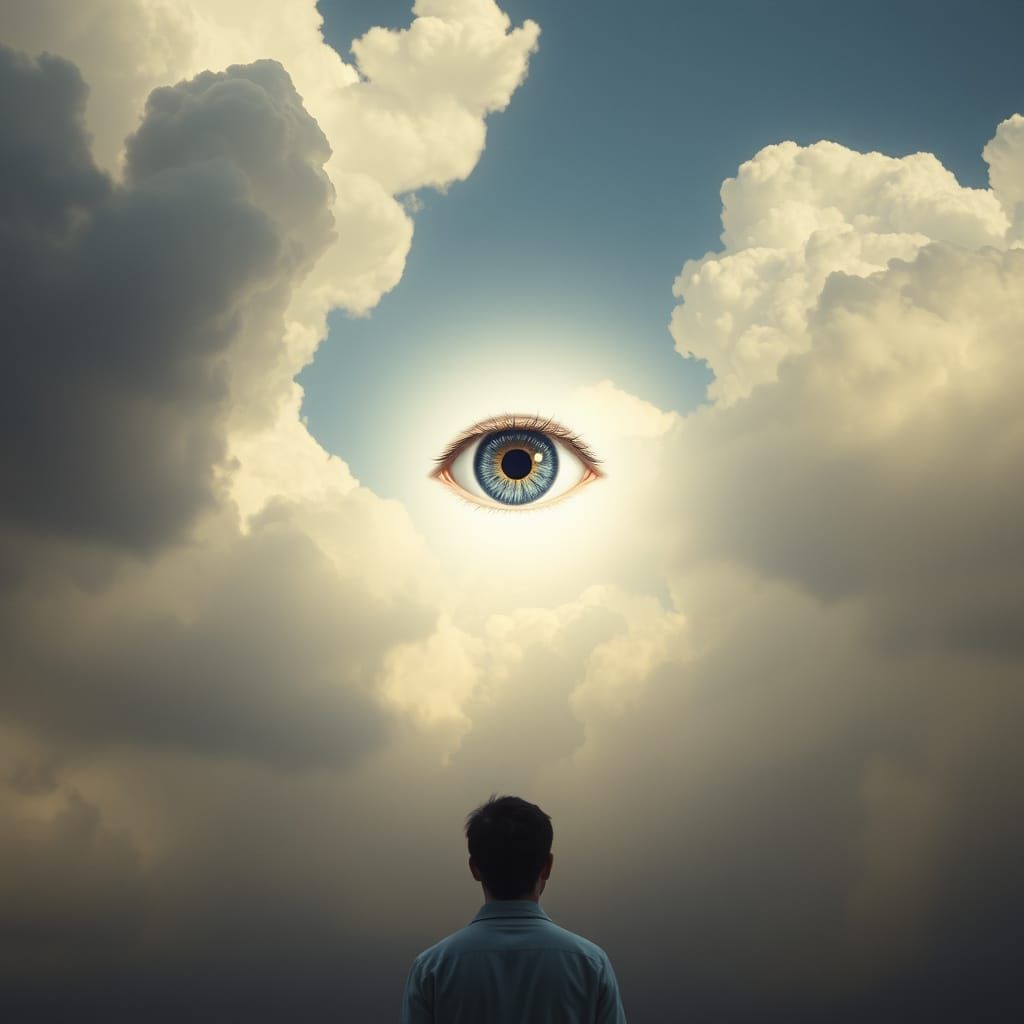Surreal Eye Watches Over Mysterious Figure in Drea... - AI Art