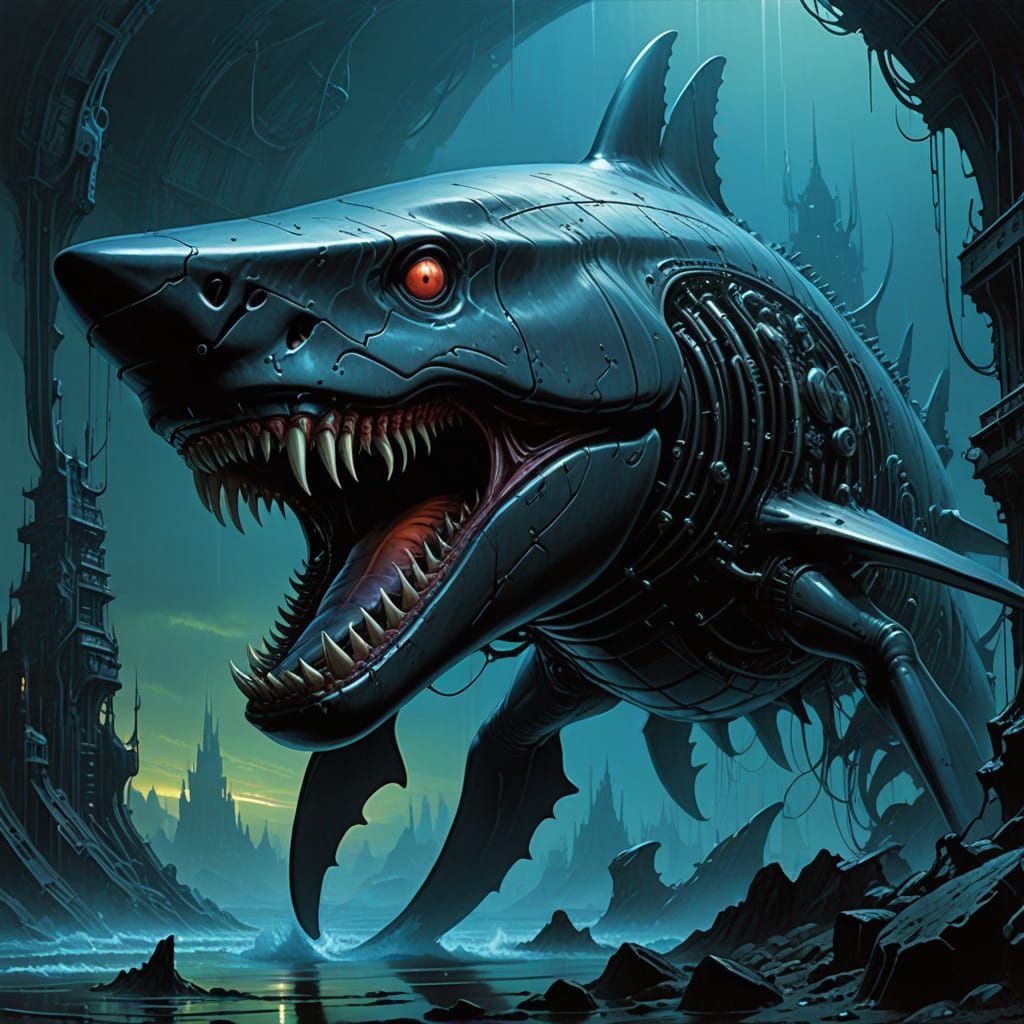 Bioluminescent Shark Creature in Dark, Futuristic ... - AI Art