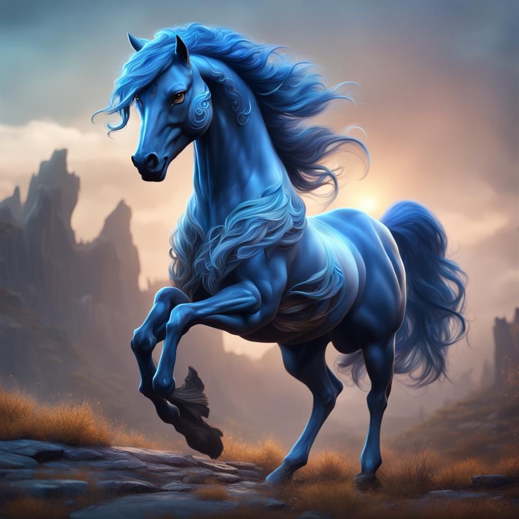 A SMILING BLUE STALLION - AI Generated Artwork - NightCafe Creator