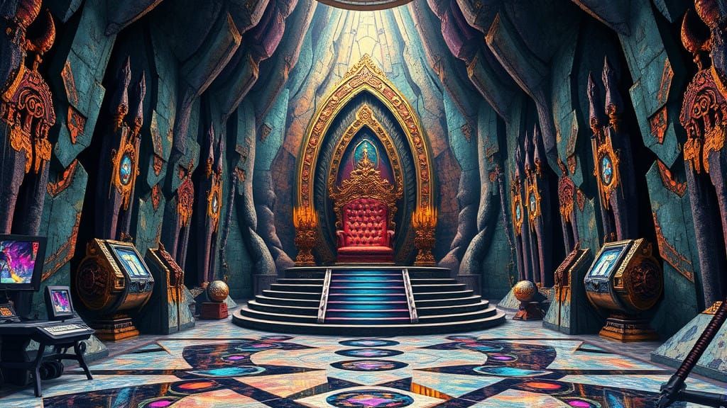 Ethereal Throne Room in a Biomechanical Mountain F... - AI Art