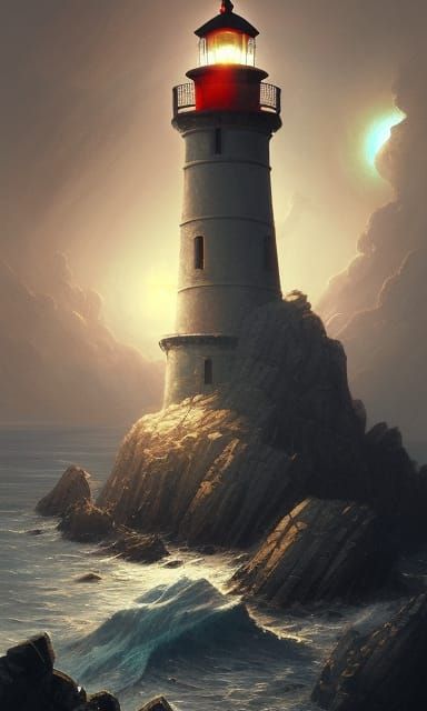 Cliffside lighthouse in the moonlight - AI Generated Artwork ...