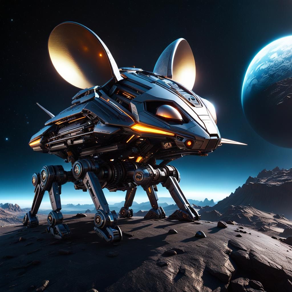 alien mouse, on top of a mech body, intricate mech details, 8K ...