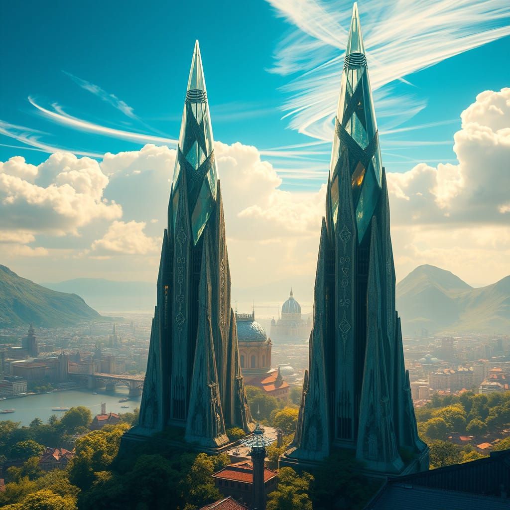 twin towers - Majestic Crystal Spires in Vibrant Metropolis ...
