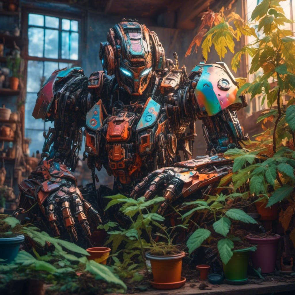 Robots Love Plants - AI Generated Artwork - NightCafe Creator