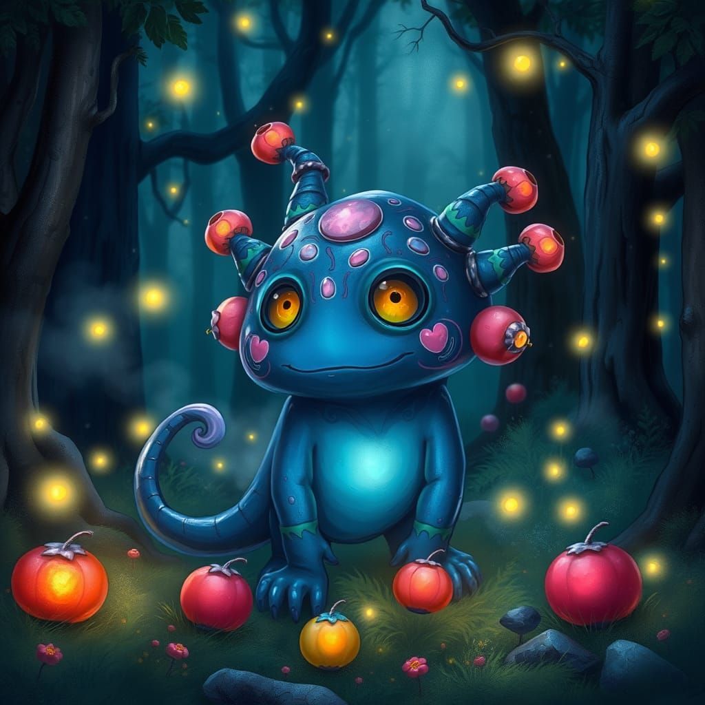 Indigo Berry Monster Foo - Enchanted Indigo Berry Creature o...